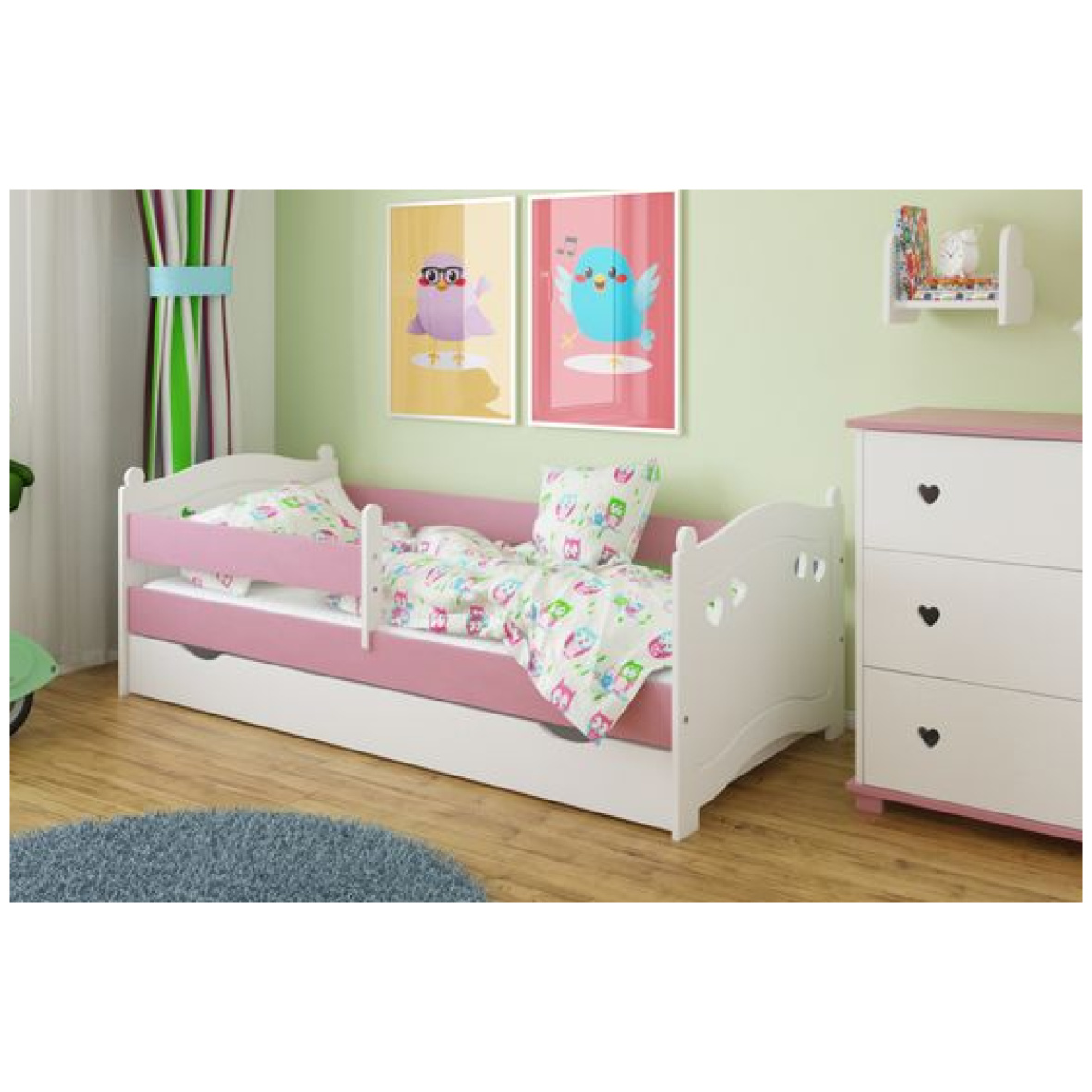 Lastevoodi Laura 160x80 pesukastiga valge/roosa | Krissed lastekaubad